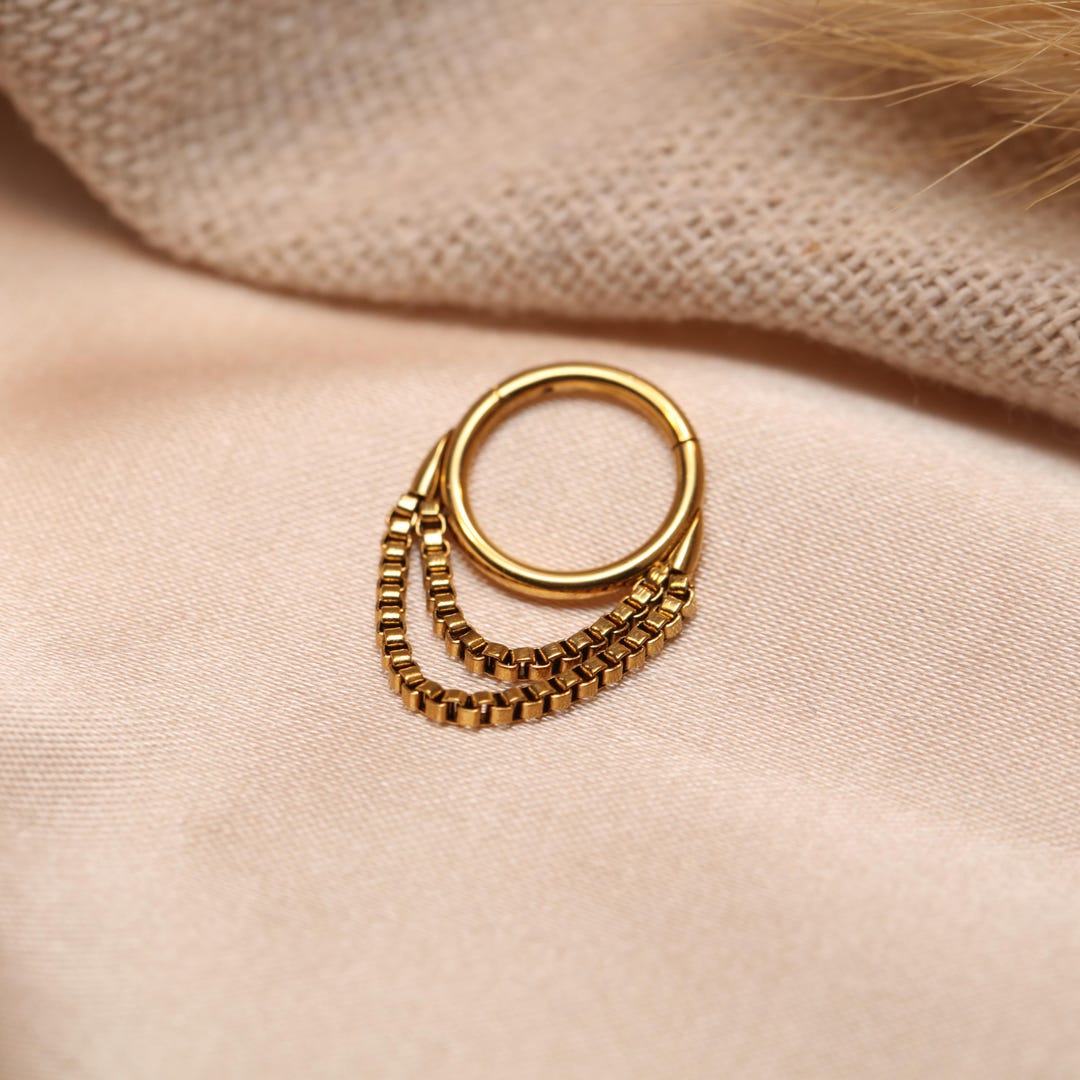 16G Gold Chain Hinge Nasal Septum Ring Nose Ring 316L Concha Ear Helix ...