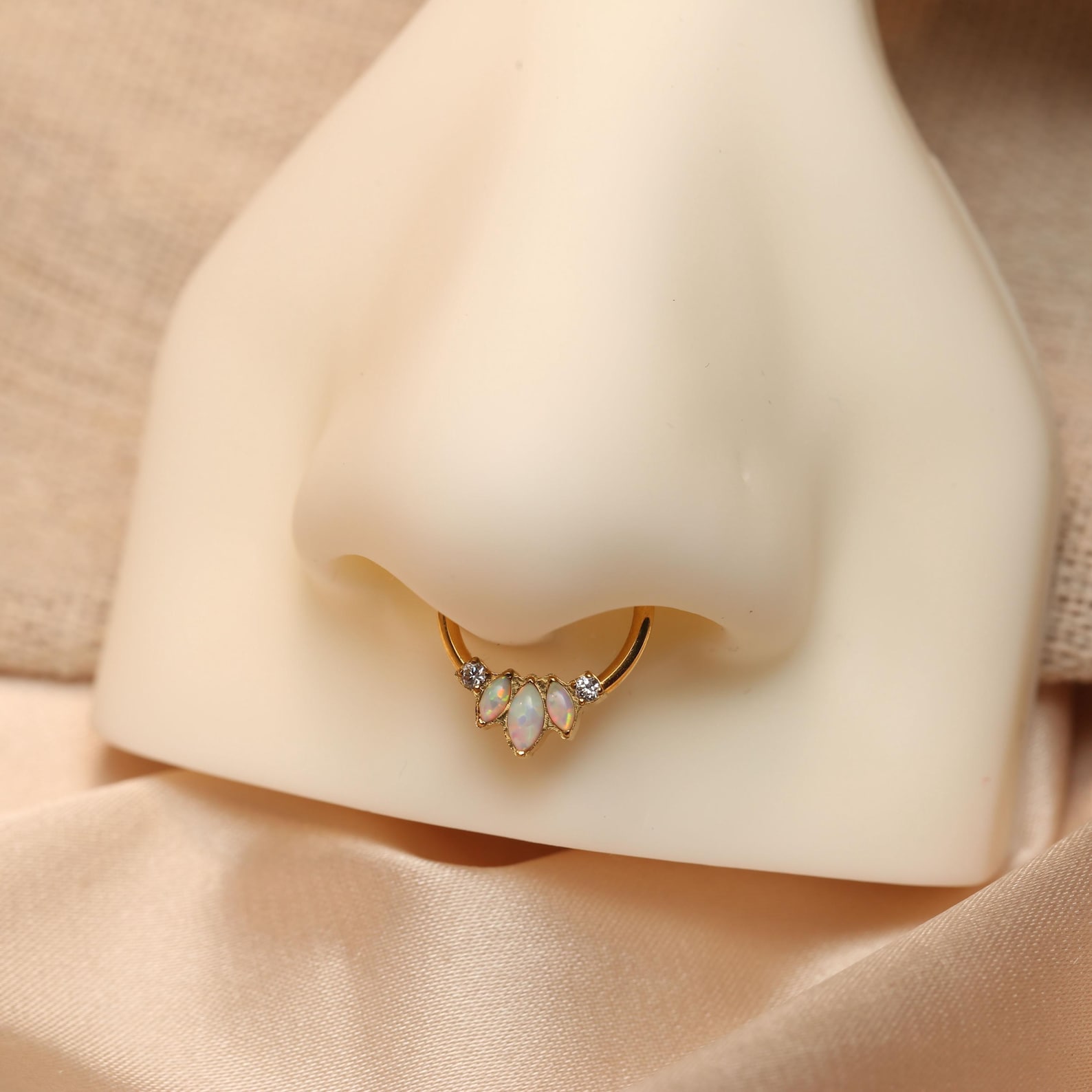 16G Cute Opal Septum Ring Septum Piercing Jewelry Nose Ring Surgical ...