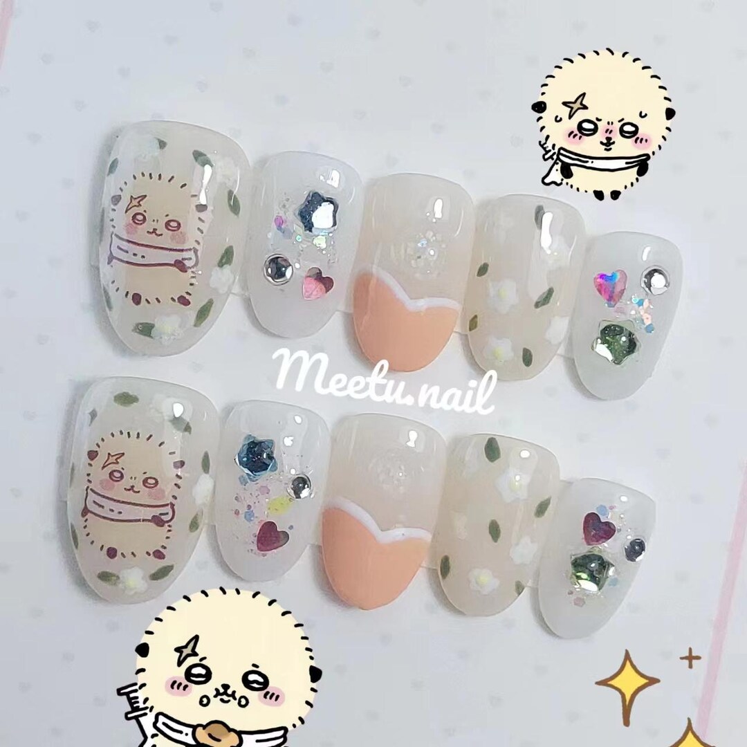 Chiikawa Press on Nails: RAKKO Handmade Gel Nail Art - Etsy