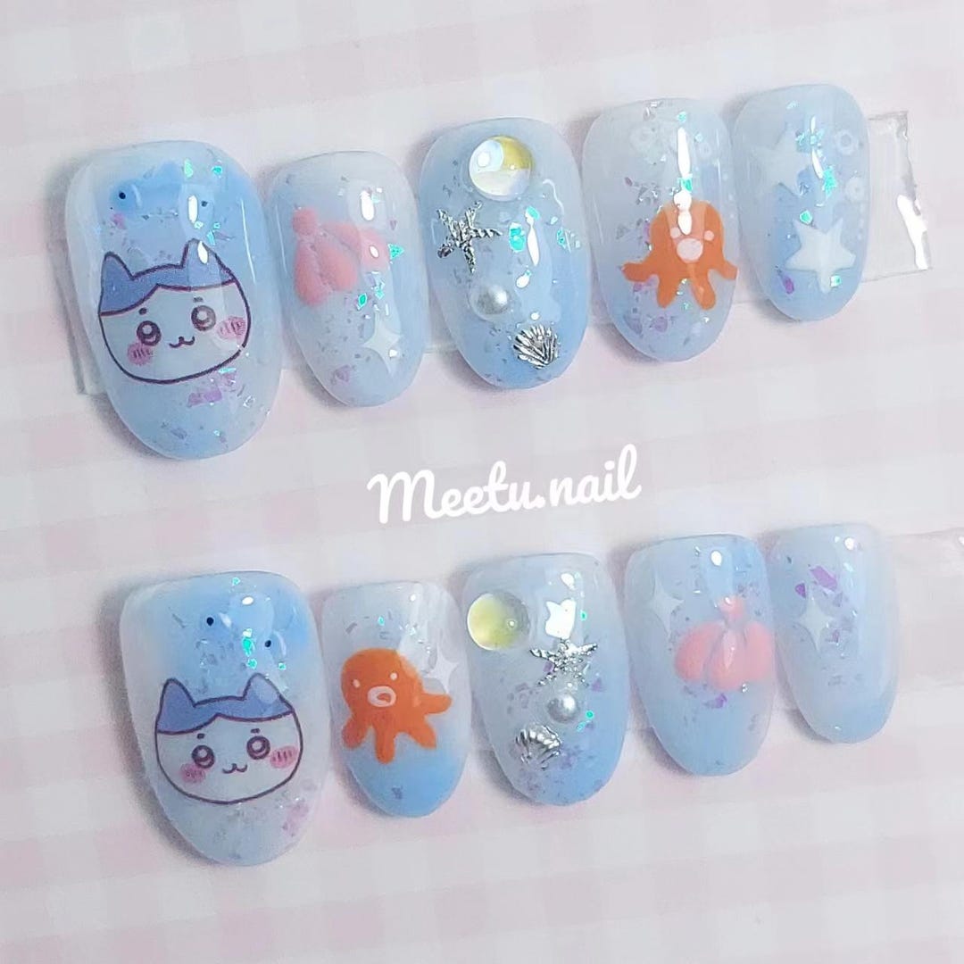 SUMMER Chiikawa Press on Nails | Cute Nails | Japanese Nails | Short ...