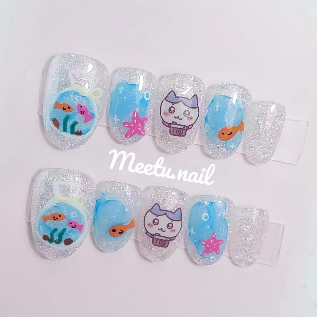 Chiikawa Press on Nails | Goldfish | Cute Nails | Japanese Nails ...