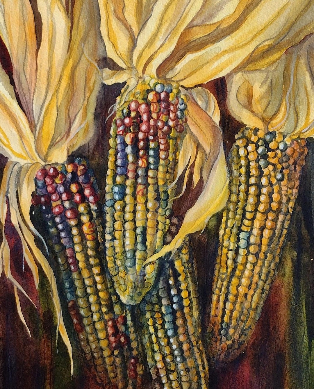 Indian Corn Painting Fall Harvest Original Watercolor Colored Pencil ...