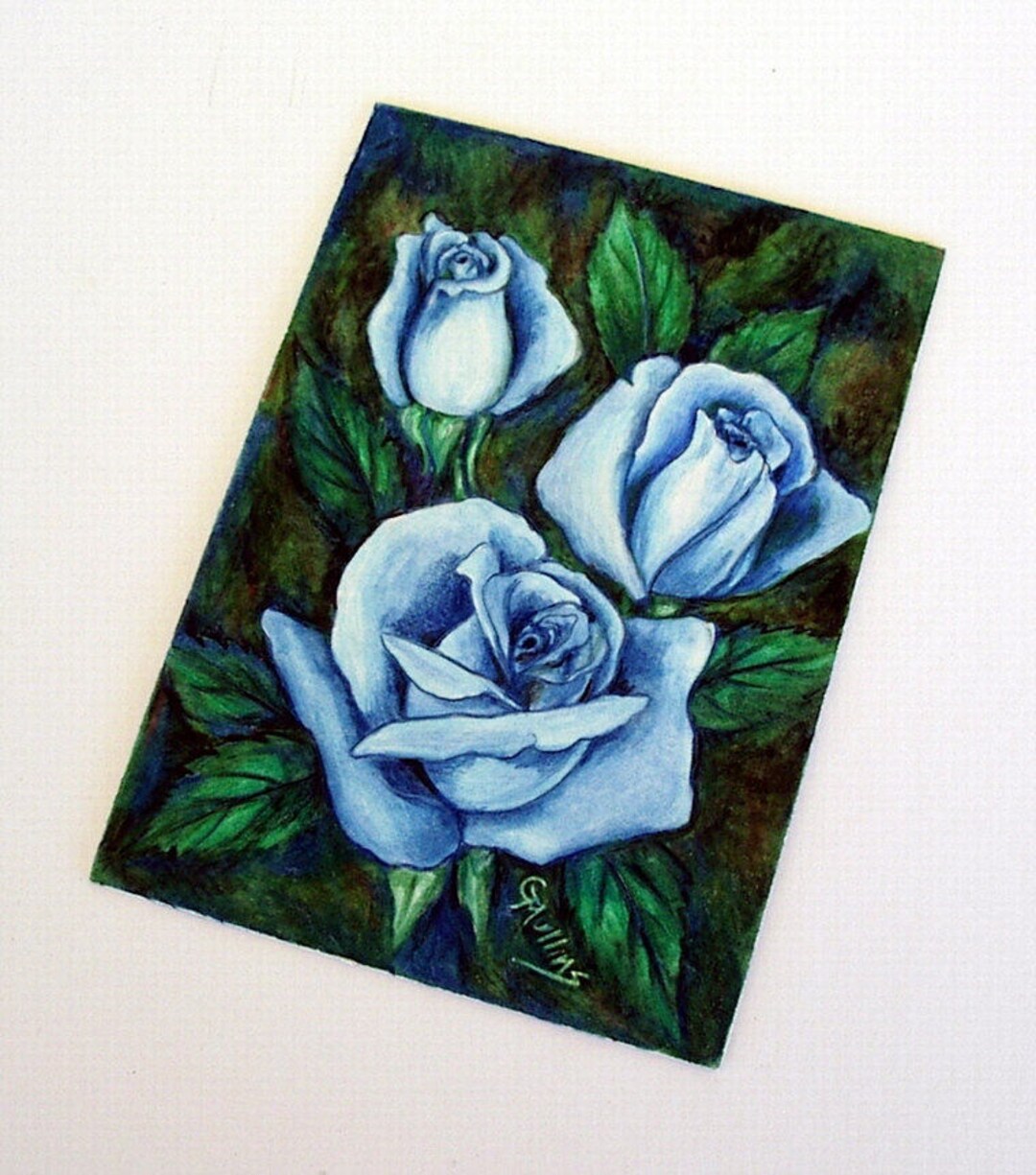 Blue Roses Art Original Painting Valentine Gift 5 X 7 Colored - Etsy