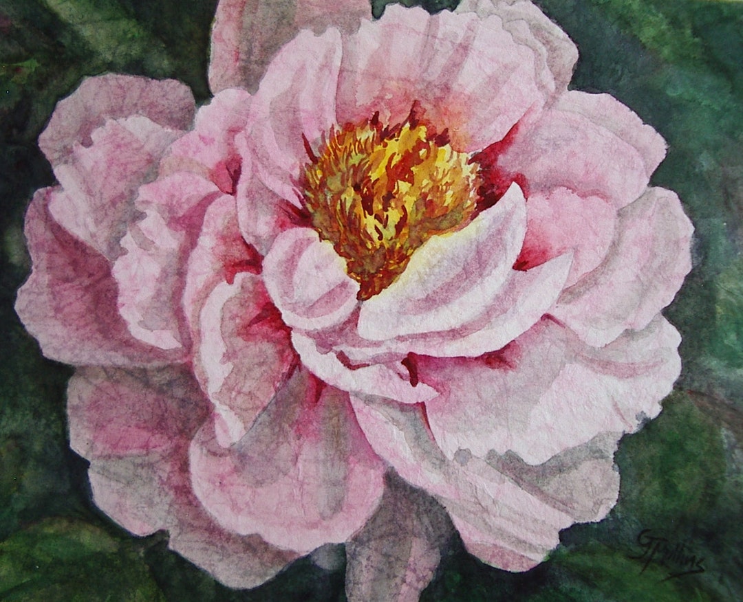 Pink Peony Watercolor Collage Painting Masa Paper Flower Garden Art - Etsy