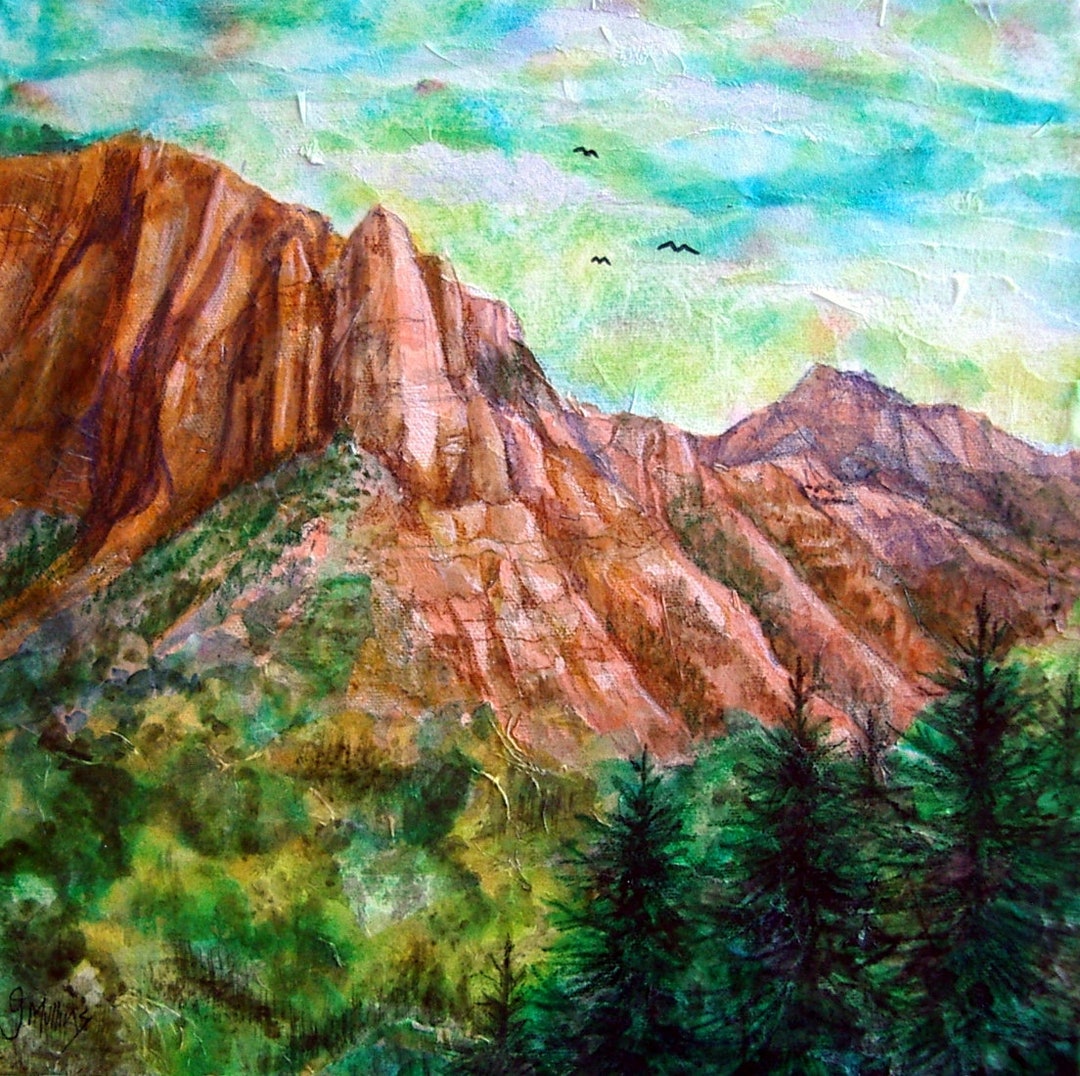 Mountain Red Cliff Original Collage Art Southwest Scenery by - Etsy