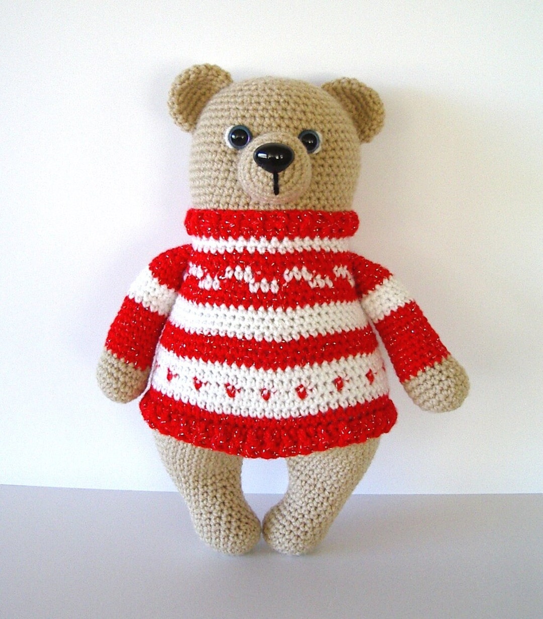 Teddy Bear Doll Arigurumi Red & White Sweater Toddler Baby Crochet Toy ...