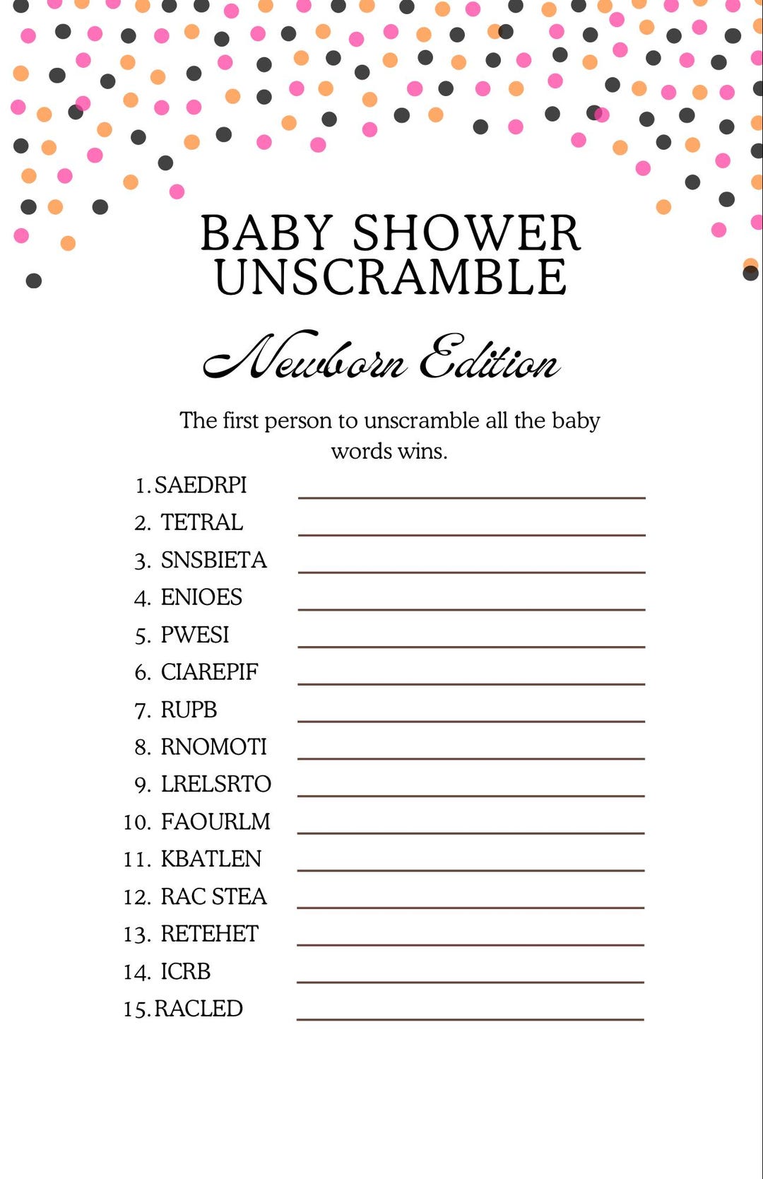 Babyshower Word Scramble Game Answer Key Included Print Out or Digital ...