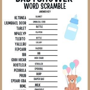 Babyshower Word Scramble Game With Answer Key PRINTABLE or Digital ...