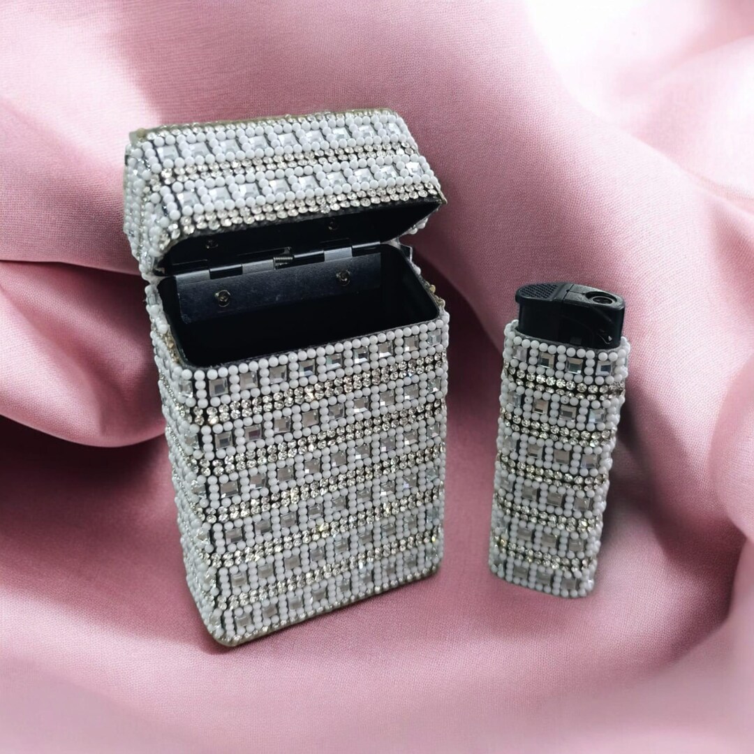 Prestigious Baguette Stone Cigarette Box Silver Color White Beaded and ...