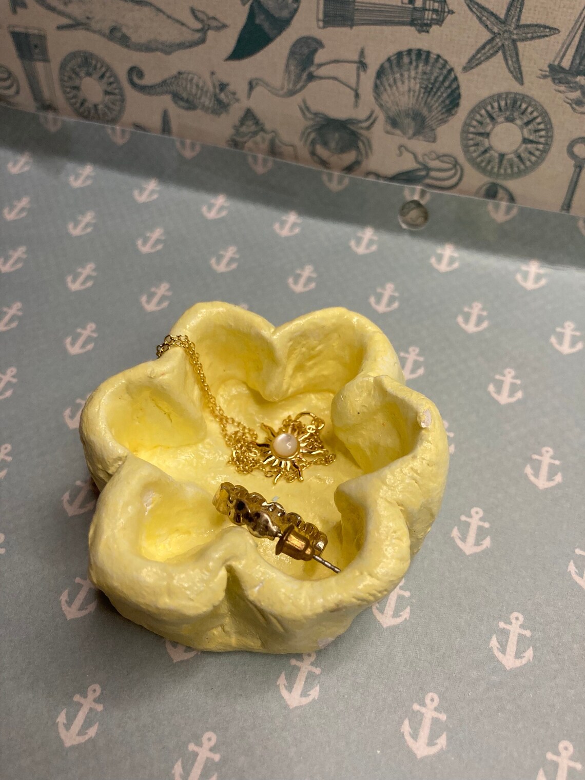 Light Yellow Clay Pinterest-inspired Jewelry Dish Cute Flower Design ...