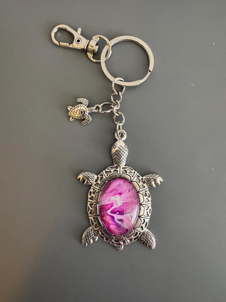 Handmade Sea Turtle Key Chain Accessory, Hand Painted Fluid Art ...