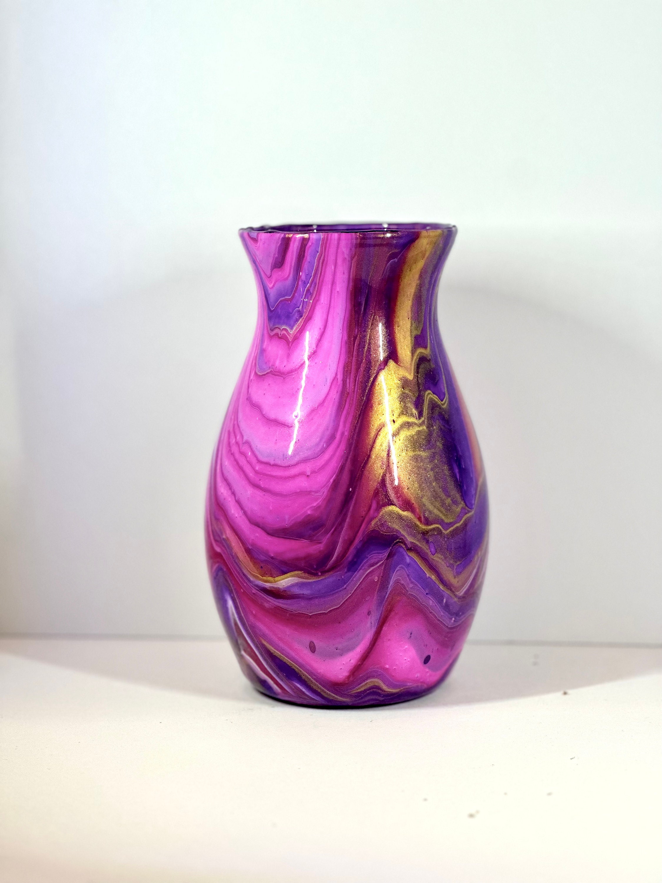 Fluid Art Painted Vase With Free Matching Canvas in Purples and Pinks 7 ...