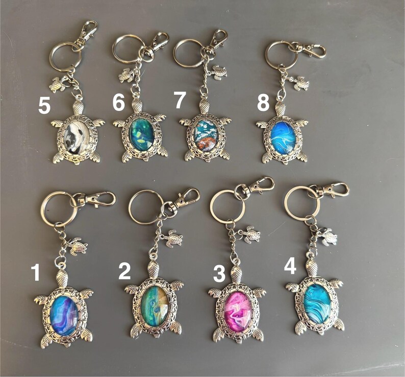 Handmade Sea Turtle Key Chain Accessory, Hand Painted Fluid Art ...