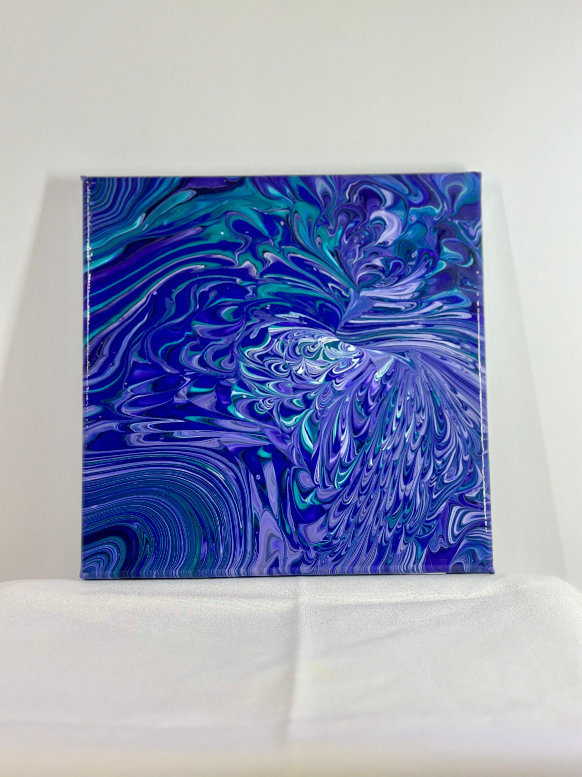 Fluid Art Painted Vase With Free Matching Canvas in Blues and Turquoise ...