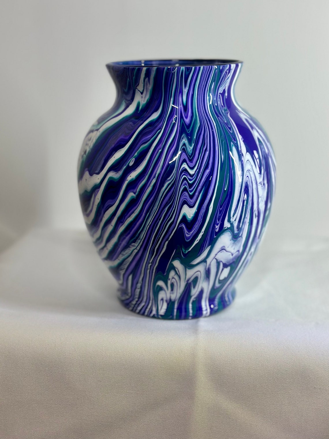 Fluid Art Painted Vase With Free Matching Canvas in Blues and Turquoise ...