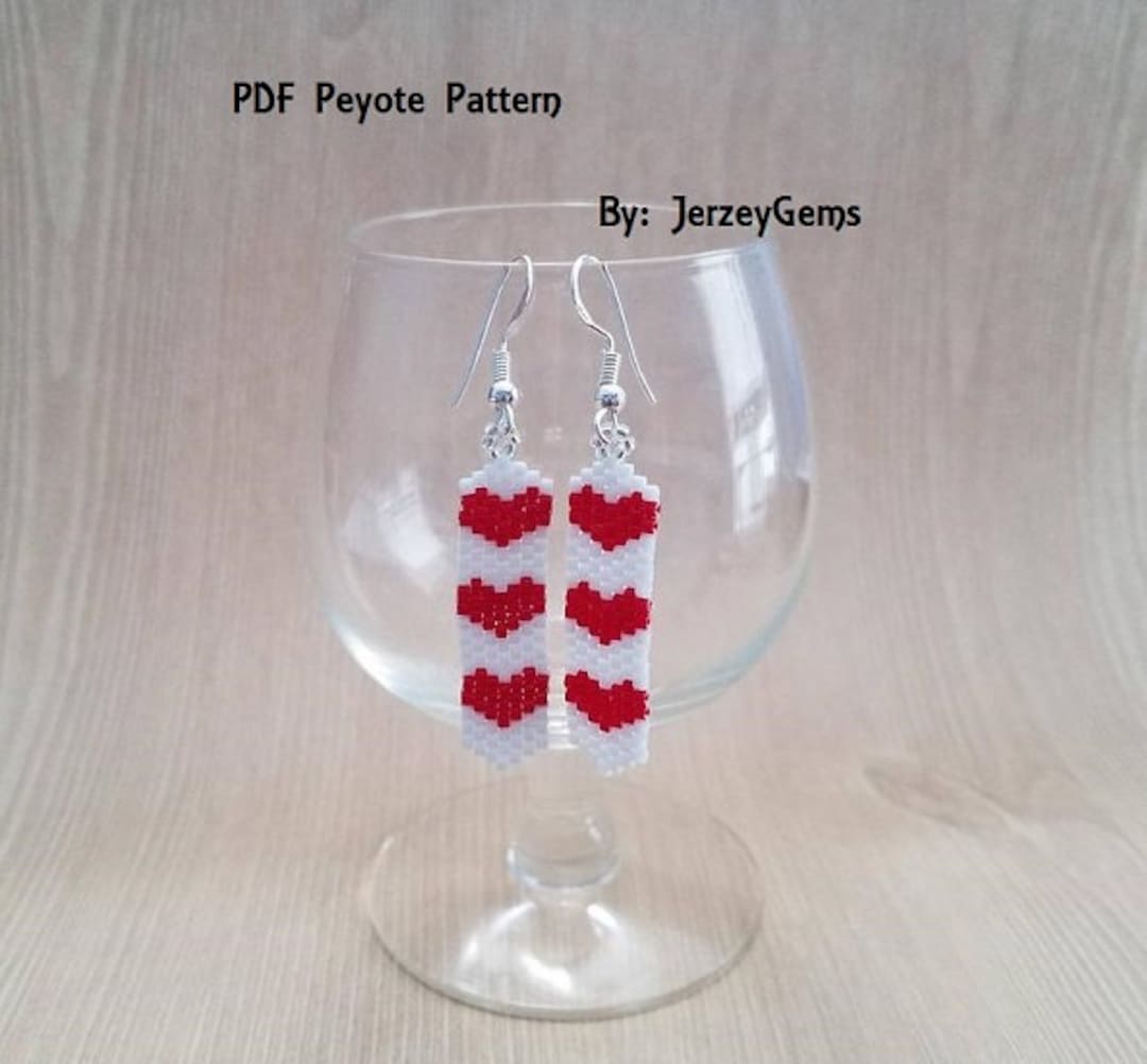Heart Peyote Beaded Earring Pattern, Peyote Stitch Earring Pattern, Red ...