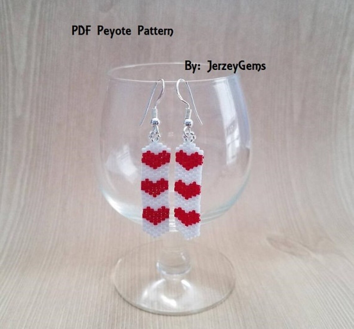 Heart Peyote Beaded Earring Pattern, Peyote Stitch Earring Pattern, Red ...