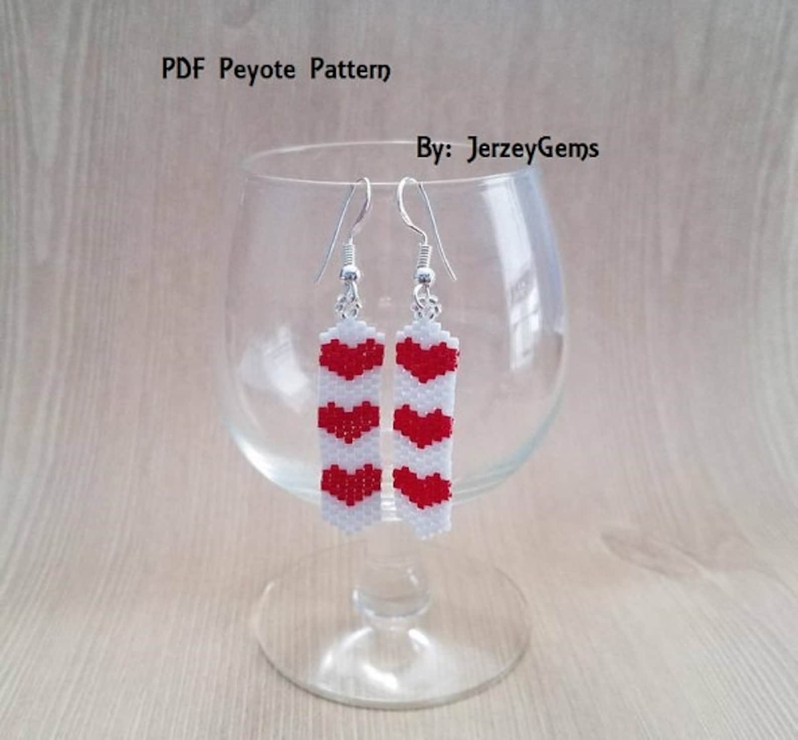 Heart Peyote Beaded Earring Pattern, Peyote Stitch Earring Pattern, Red ...