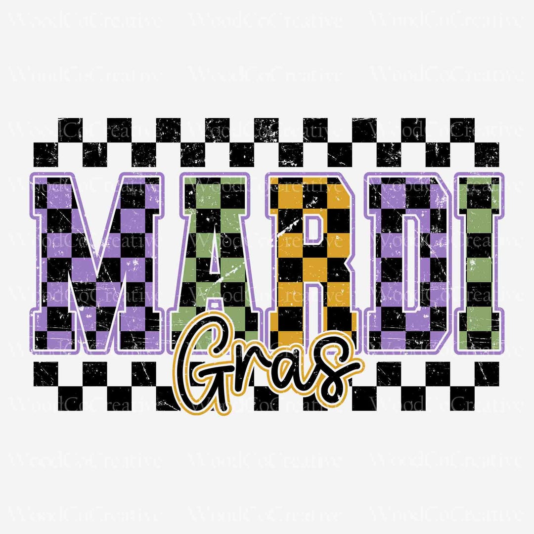 Retro Checkered Mardi Gras PNG, Glitter Mardi Gras Varsity Png, Fleur ...