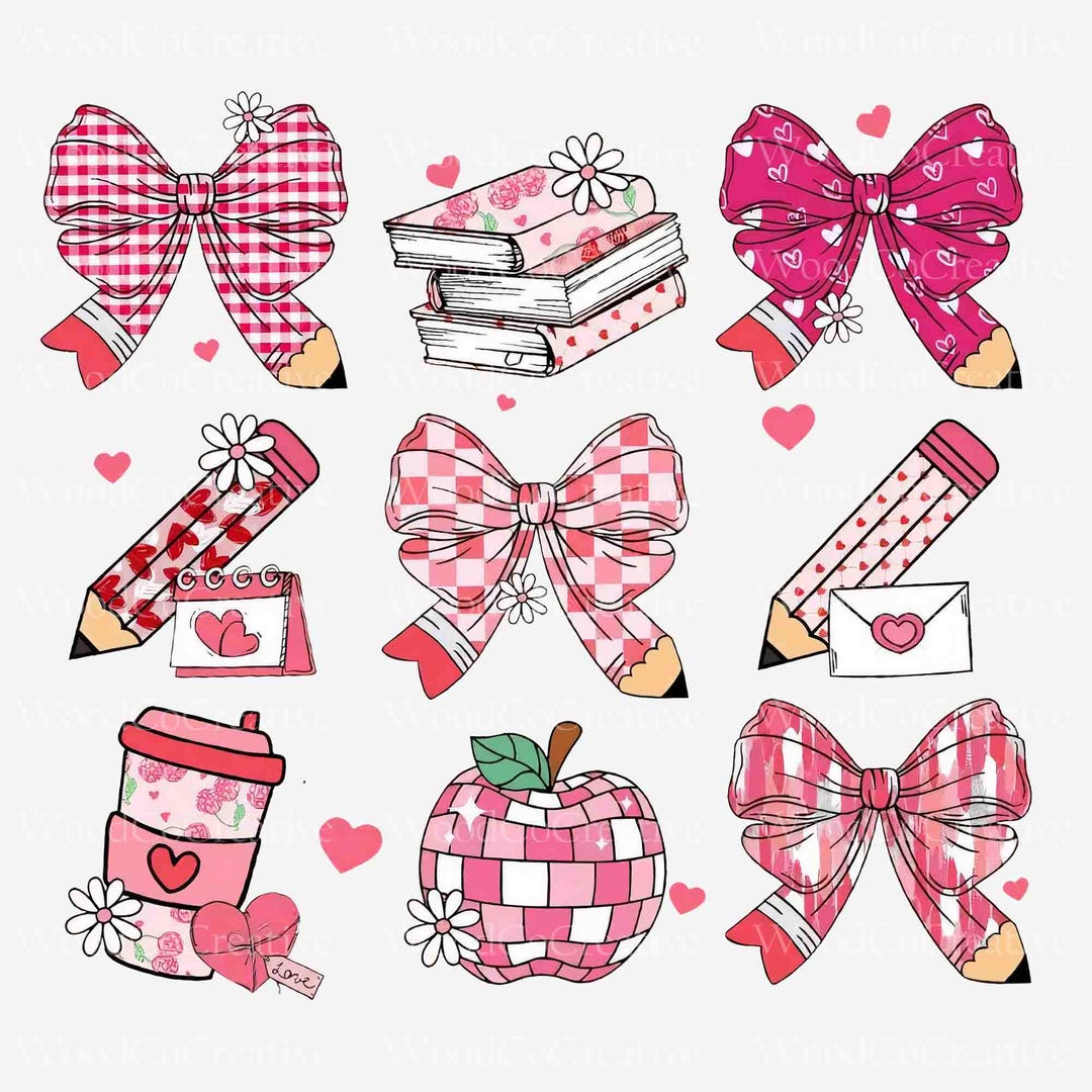Teacher Valentine Coquette Bow Pencil Png, Valentine Teacher Heart ...