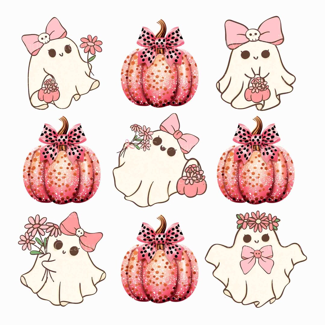 Pink Ghost Halloween PNG, Coquette Bow Ghost Halloween Png, Pumpkin ...