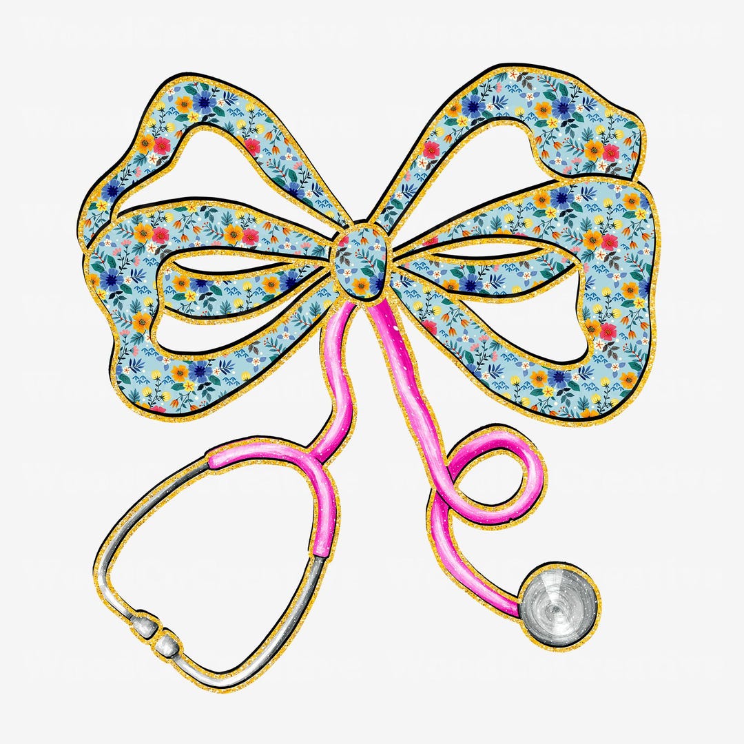 Preppy Floral Stethoscope Nurse Bow PNG, Cna RN Nurse Png, School Nurse ...