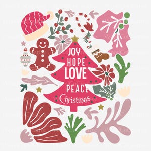 Joy Hope Love Peace Christmas PNG, Boho Floral Christmas Png, Pink ...