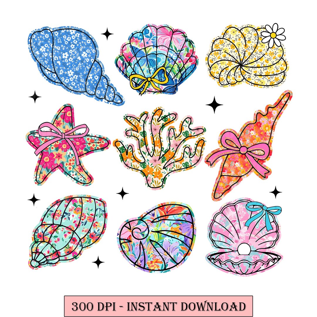 Wildflower Seashell Clam Summer Png, Summer Vibes Png, Floral Summer ...