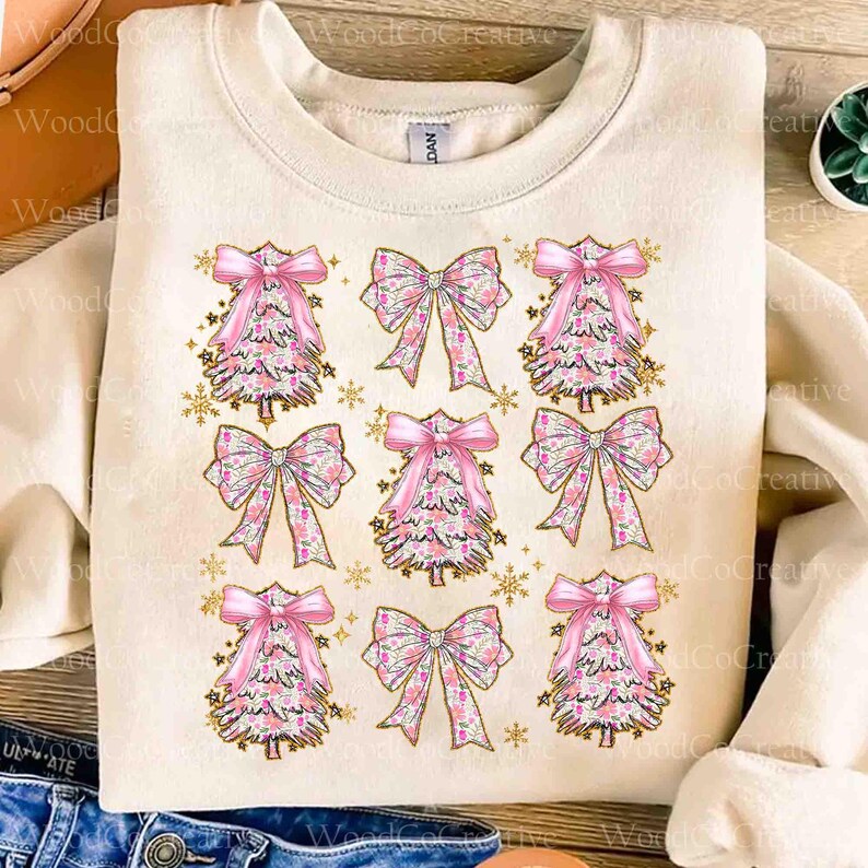 Coquette Bow Pink Christmas PNG, Coquette Colorful Glitter Christmas ...