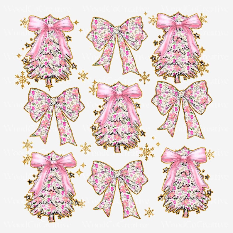 Coquette Bow Pink Christmas PNG, Coquette Colorful Glitter Christmas ...
