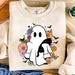 Boo Flower Ghost Halloween Black Cat PNG, Ghost Floral Png, Retro ...
