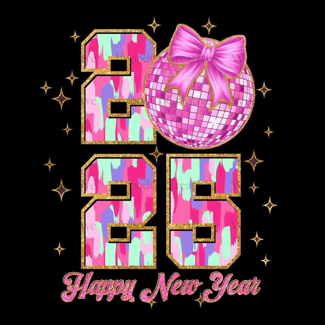 Happy New Year 2025 Png, Pink Coquette Bow Png, Retro New Years Png ...