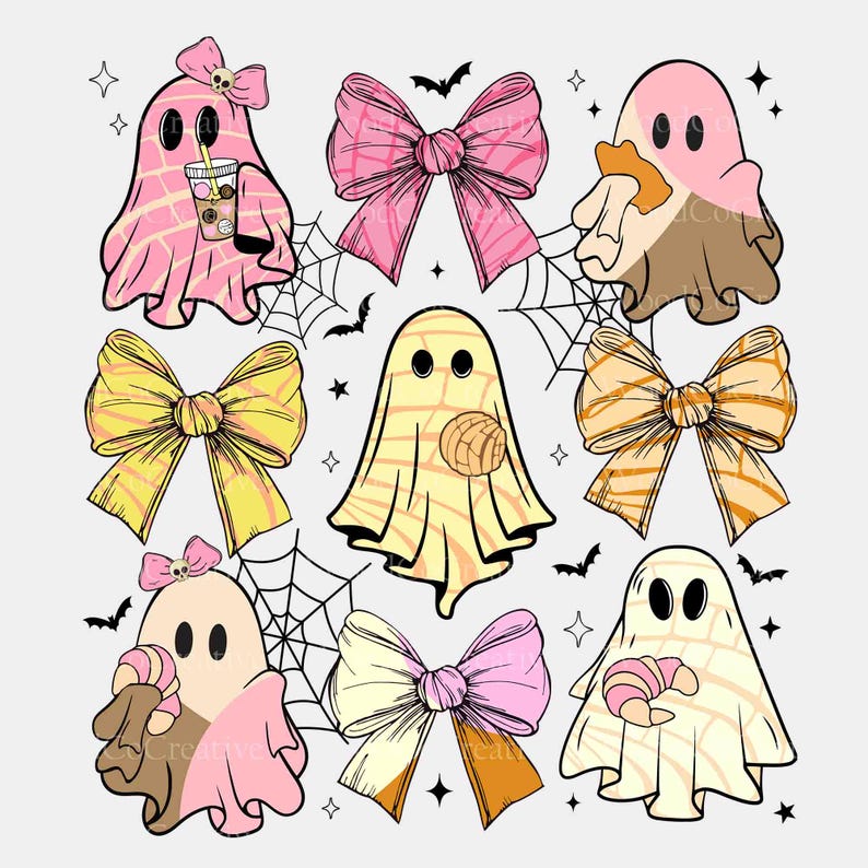 Coquette Spooky Conchas PNG, Mexican Conchas Ghost, Coquette Bow Png ...