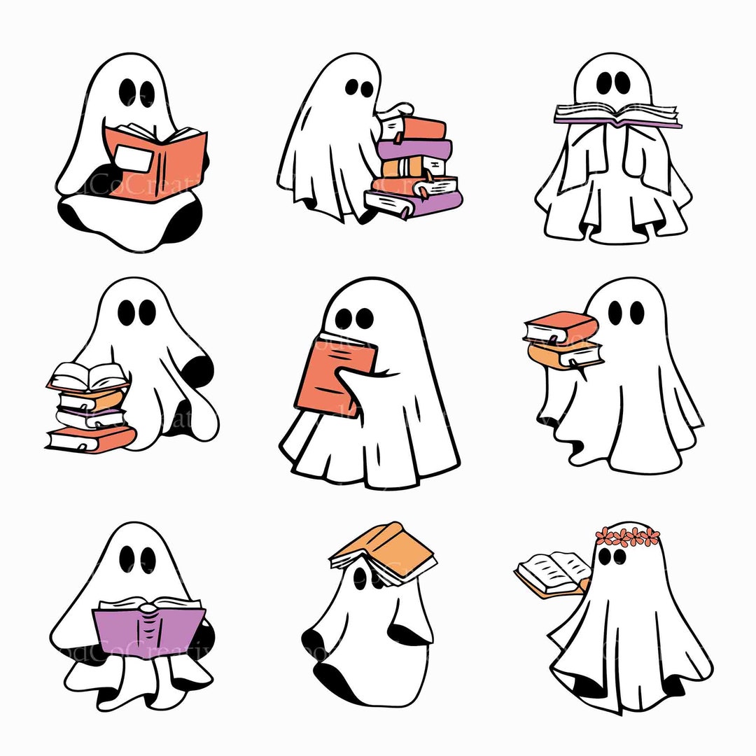 Ghost Reading Books SVG PNG, Halloween Svg, Funny Book Lover Halloween ...