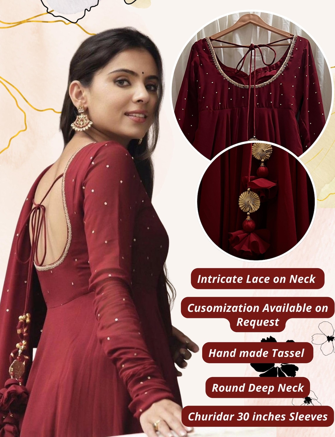 Custom-made Indian Festive Diwali & Wedding Anarkali Dupatta Woman ...