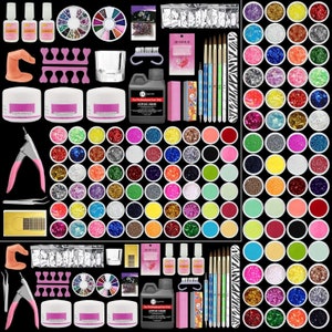 Acrylic Nail Kit Full 60 Glitter Liquid Nail Art Kits Set Tip Brush ...