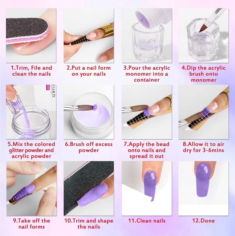 Acrylic Nail Kit Full 60 Glitter Liquid Nail Art Kits Set Tip Brush ...