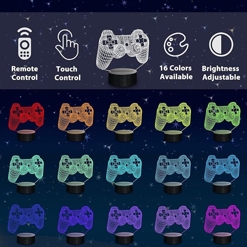 3D Gamepad Lamp Game Console Night Light 16 Colors Changing With Remote ...