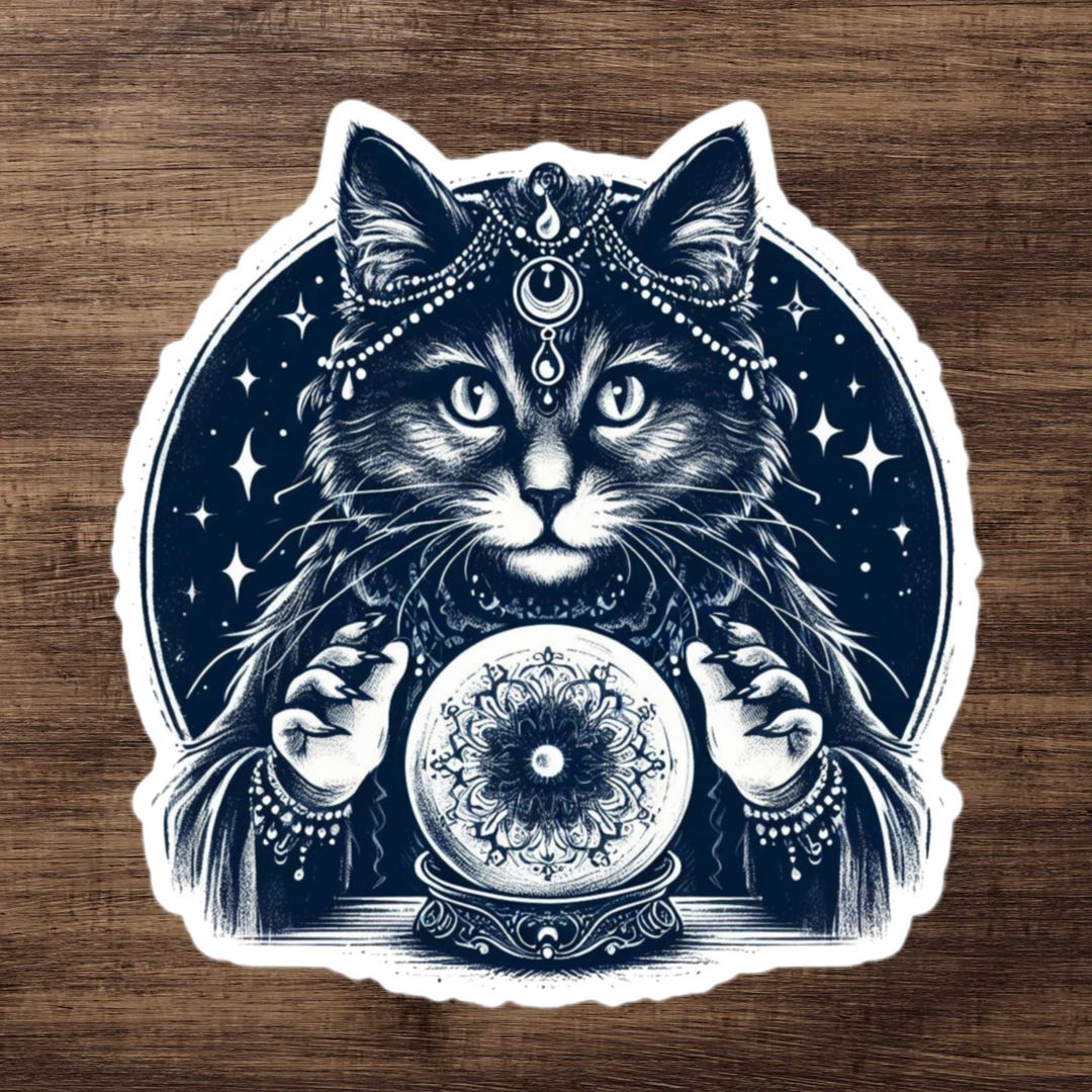 Cat Fortune Teller Sticker, Psychic Cat With Crystal Ball, Metaphysical ...
