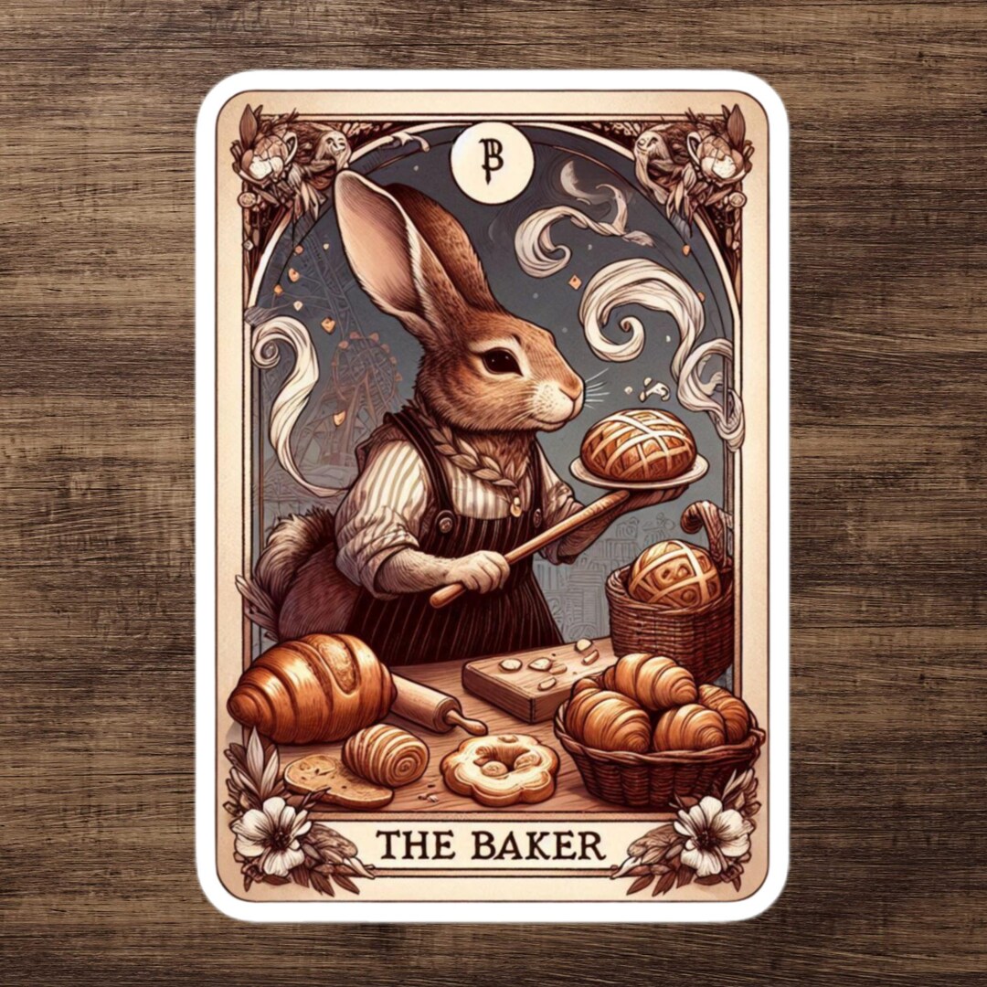 The Baker Tarot Card Sticker, Rabbit Baking Bread & Pastries, Mystical ...