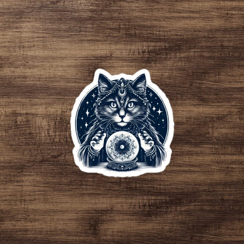Cat Fortune Teller Sticker, Psychic Cat With Crystal Ball, Metaphysical ...