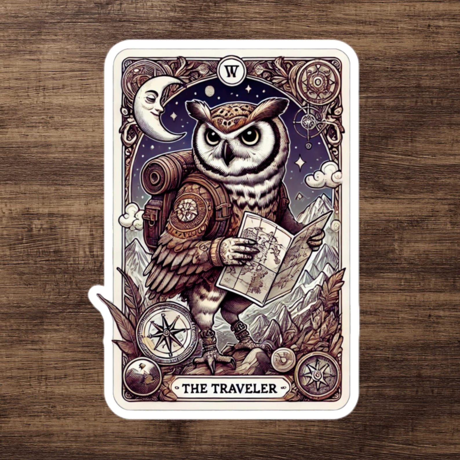 Traveler Tarot Card Sticker - Mystical Owl Adventure Seeker Decal for ...