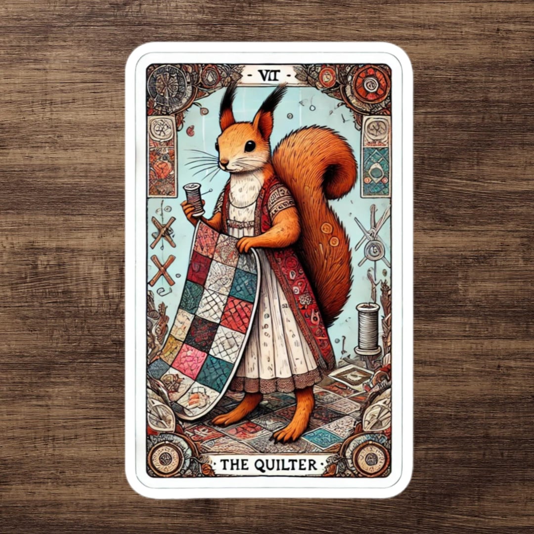 Quilter Tarot Card Sticker - Cute Quilting Squirrel Decal for Kindles ...