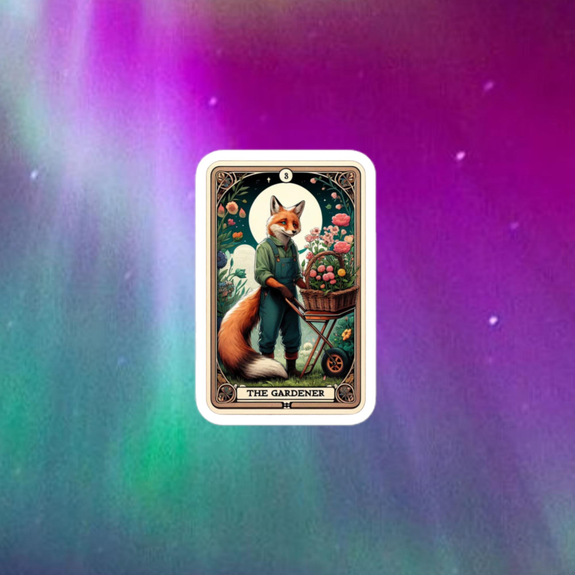 The Gardener Tarot Card Sticker, Fox Gardening With Flowers & Plants ...