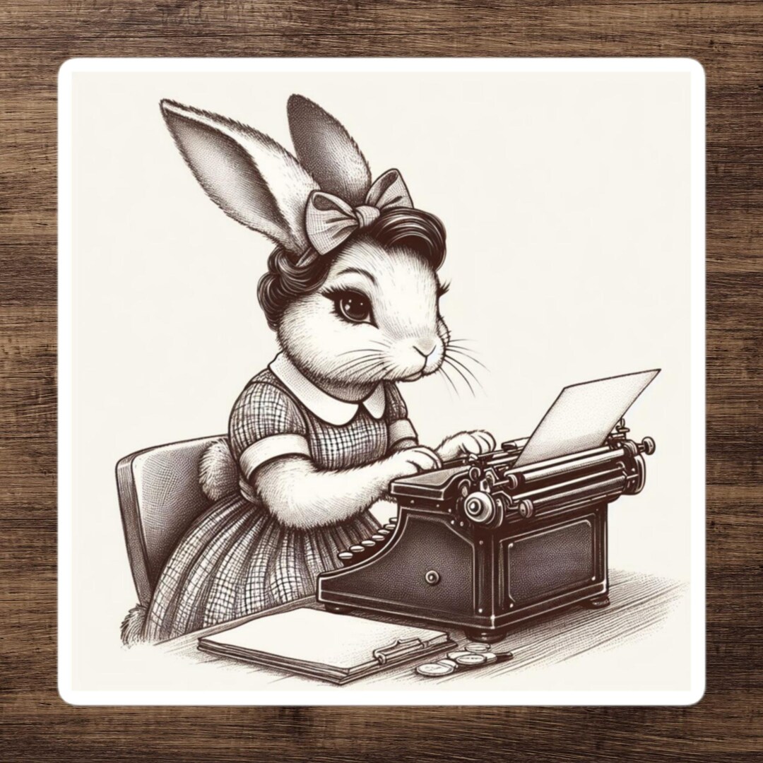 Typing Rabbit Girl Sticker | Cute Anthropomorphic Bunny Secretary With ...