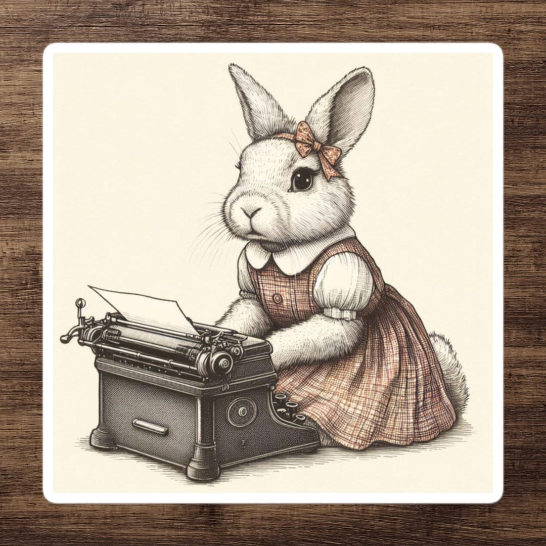 Typing Bunny Tales Sticker | Cute Anthropomorphic Rabbit Secretary With ...