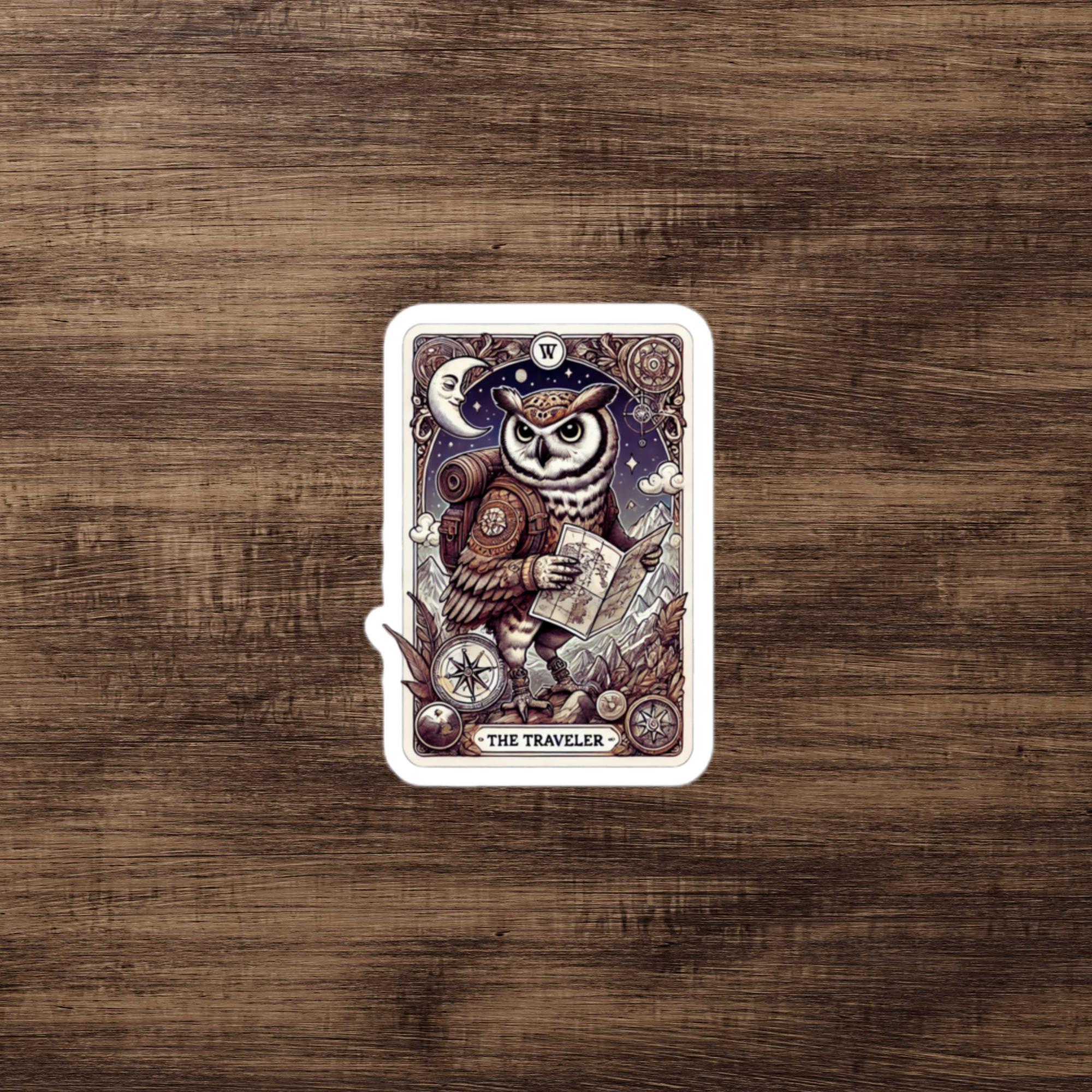 Traveler Tarot Card Sticker - Mystical Owl Adventure Seeker Decal for ...