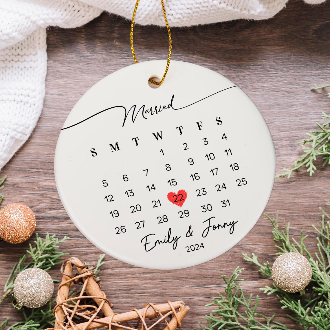 Custom Wedding Date Ornament, Calendar Anniversary Gift, Newlywed Gift ...