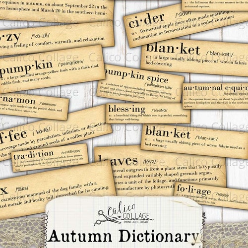 Autumn Dictionary Ephemera Words Fall Definition Printables - Etsy