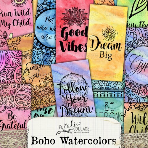 Boho Watercolors Printable Collage Sheets Domino Collage | Etsy